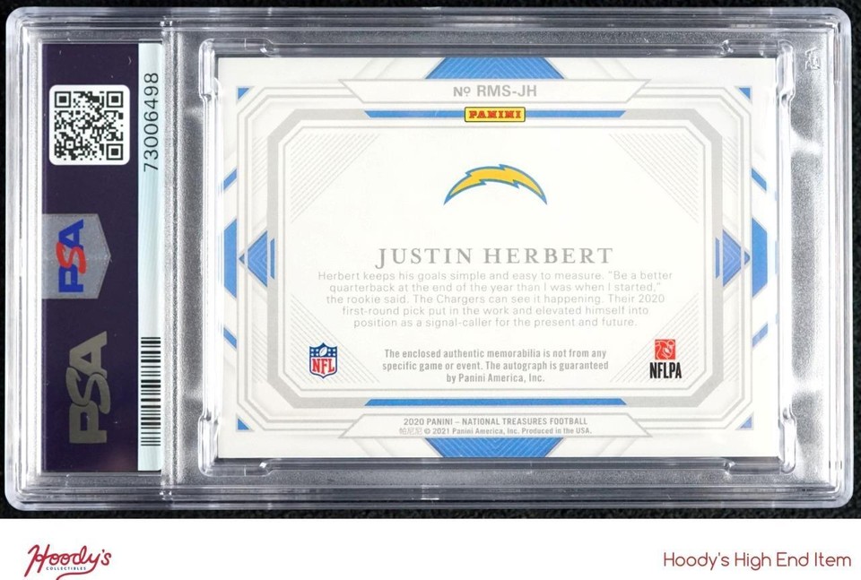 2020 National Treasures Red Justin Herbert RPA Rookie TAG PATCH AUTO 1/ ...