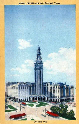 Hotel Cleveland And Terminal Tower Cleveland OH Vintage White Border ...