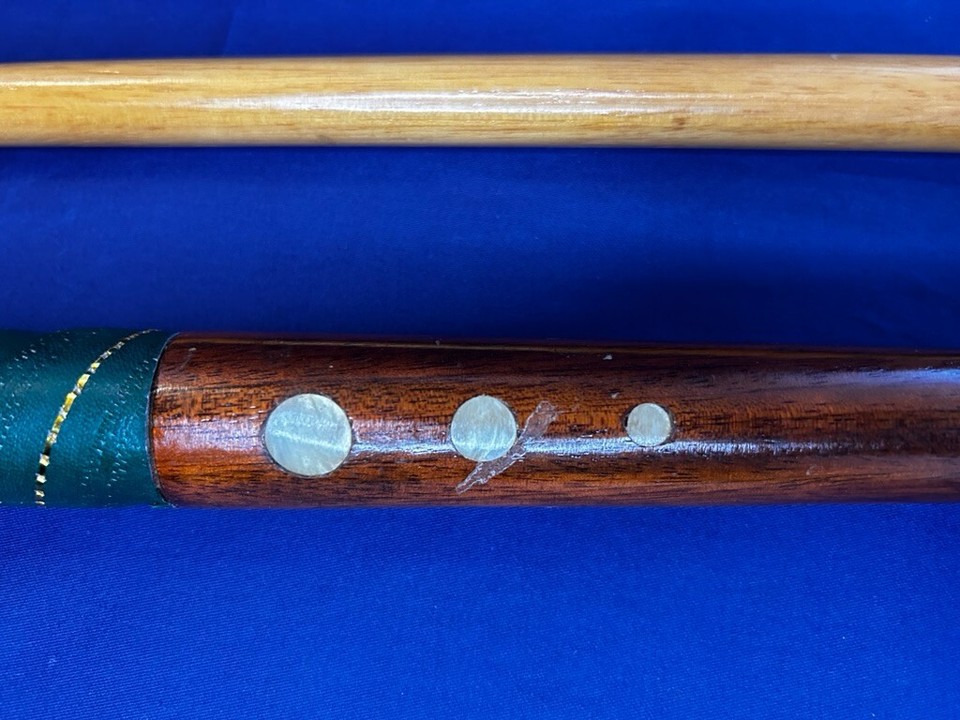 Vintage Unknown Pool Cue Mother of Pearl Inlay Green Leather Wrapped ...