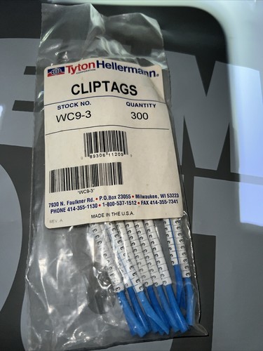 Hellermann Tyton Cliptags WC9-3 Wire Marker Number 3 Lot of 300 16ga to ...