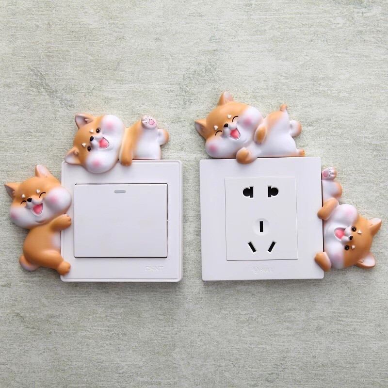 4PCS Cute Dog Livingroom Switch Surround Sticker Shiba Inu Wall Socket ...