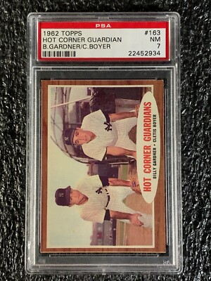 1962 Topps Baseball #163 Hot Corner Guardian Billy Gardner Cletis Boyer ...
