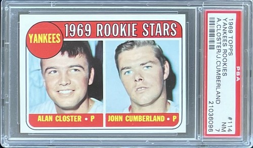 1969 TOPPS #114 ROOKIE STARS ALAN CLOSTER & JOHN CUMBERLAND PSA 7 NM ...