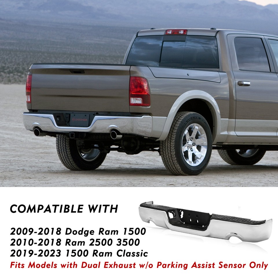 FOR 2009-2018 DODGE RAM 1500 STEEL CHROME REAR STEP BUMPER W/O REAR ...
