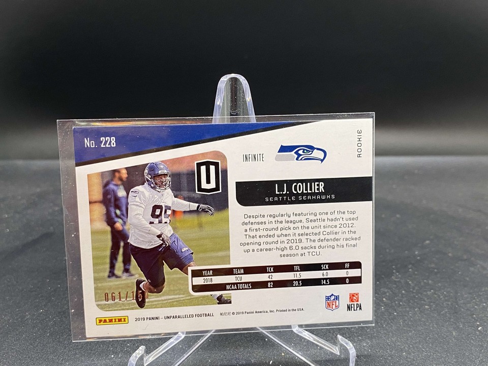 L.J. Collier 2019 Unparalleled Infinite #228 /150 TCU Seahawks RC ...