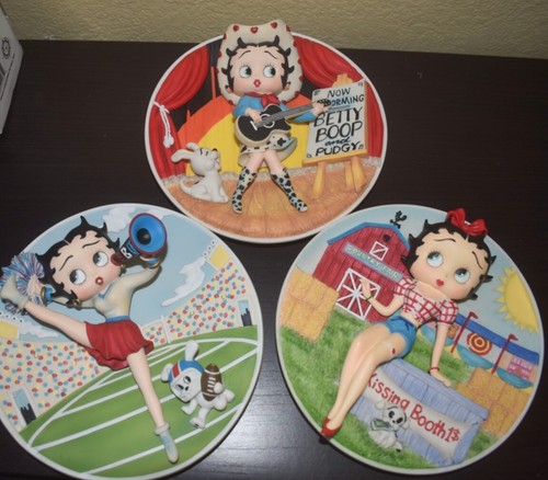 3 Betty Boop 3D Collectable Plates. Cowgirl Pudgy, School Spirit ...