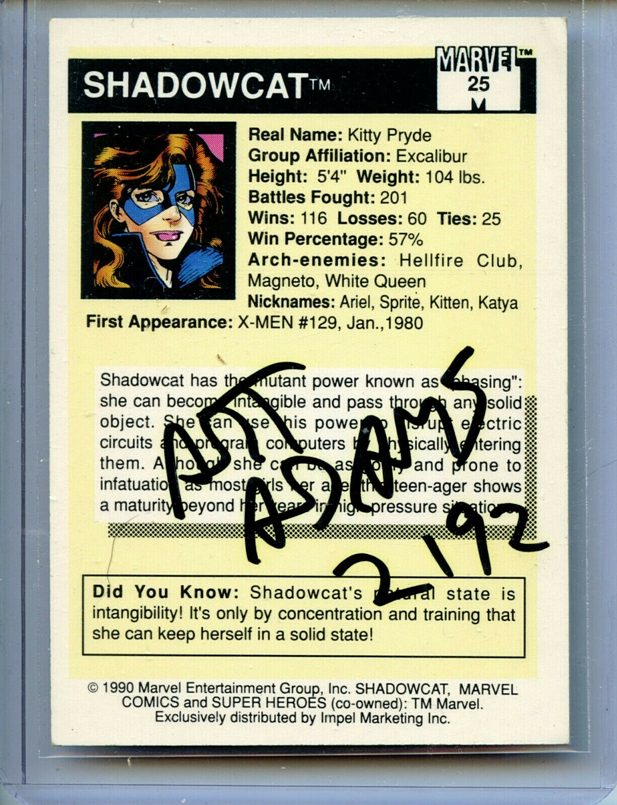 X-Men 1991 Art Adams Signed #25 Shadowcat Card Z4 Amricons | eBay