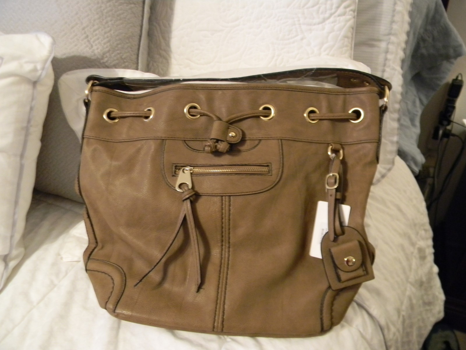 Scarleton Large Drawstring Handbag H107808 - Beige | eBay