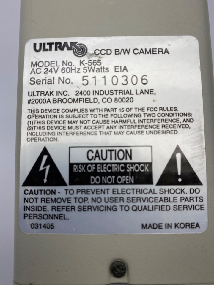 ULTRAK K-565 CCD B/W Camera Black & White 6mm 1:1.4 GE Lens (READ ...