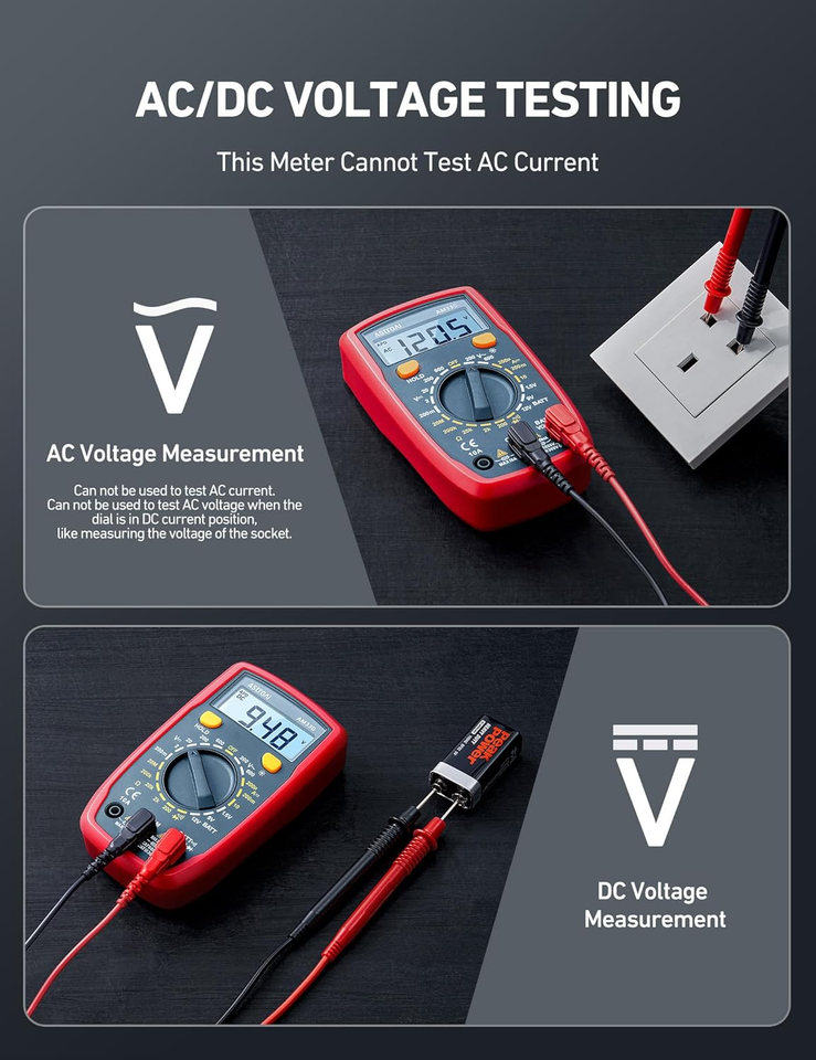 Digital Multimeter Voltmeter Ohmmeter Ammeter Multi Tester Meter with ...