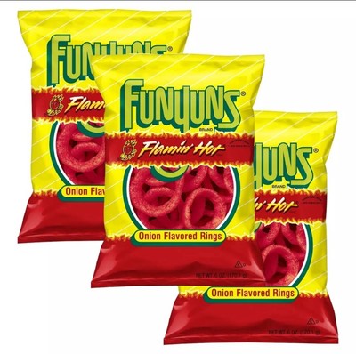 (3 BAGS )Frito Lay HOT Funyuns, 6oz Bag (Flamin' Hot) red Spicy Flavor ...