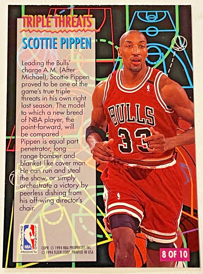 1994-95 Fleer Basketball Triple Threats Insert Scottie Pippen, Bulls #8 ...
