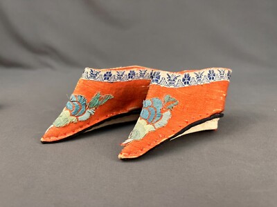 Antique Chinese Handmade Embroidered Orange Silk 4.5" FOOT BINDING ...