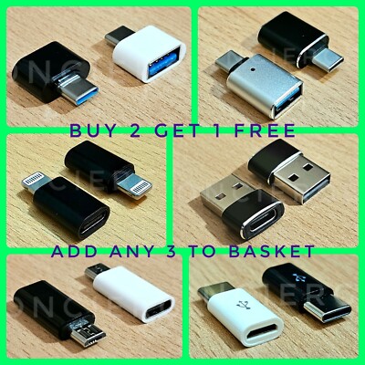 USB Type C to Micro/USB-A/iOS Cable Adapter Male/Female OTG 20W | UK ...