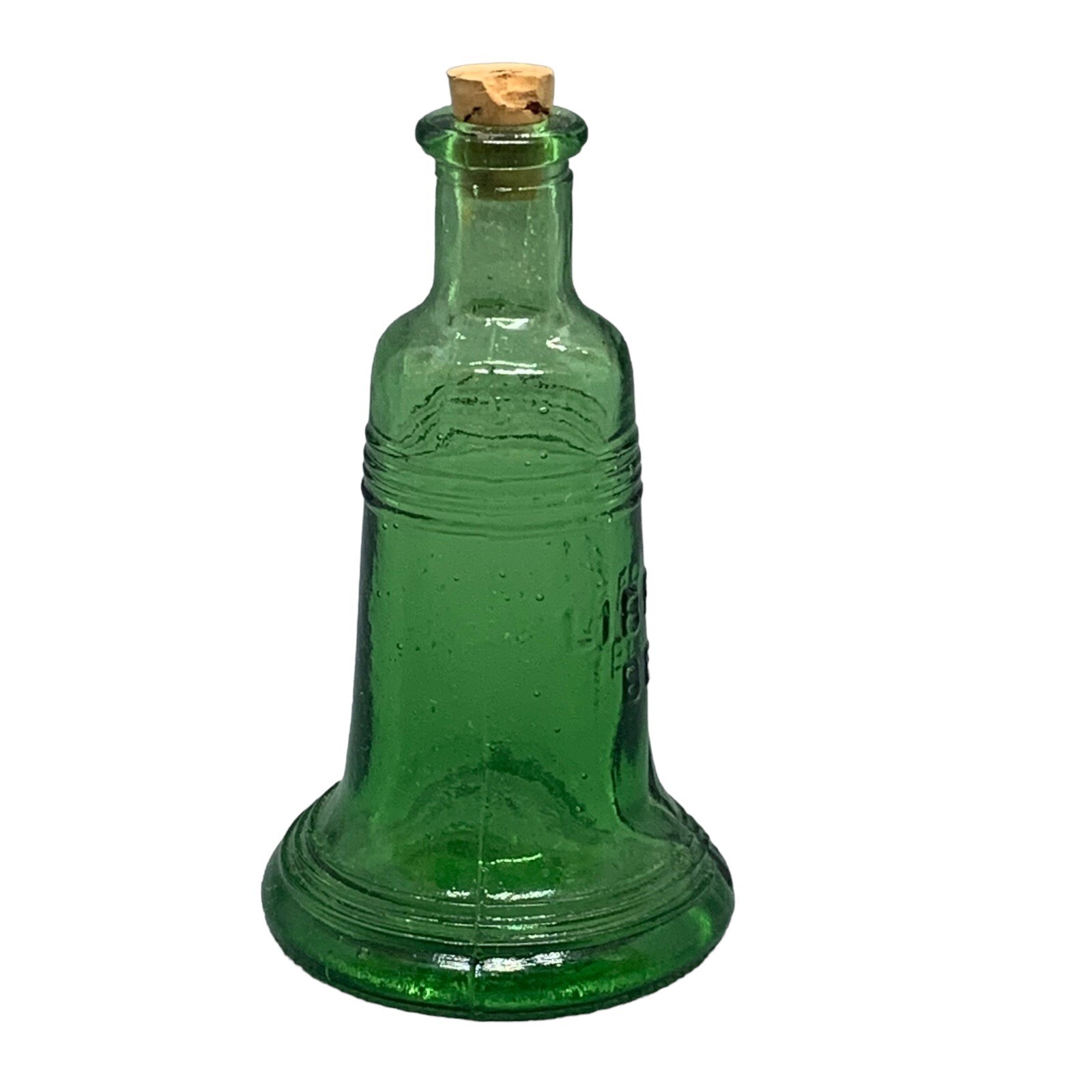 Green Glass Liberty Bell Shaped Miniature Bottle Cork Stopper Made in ...