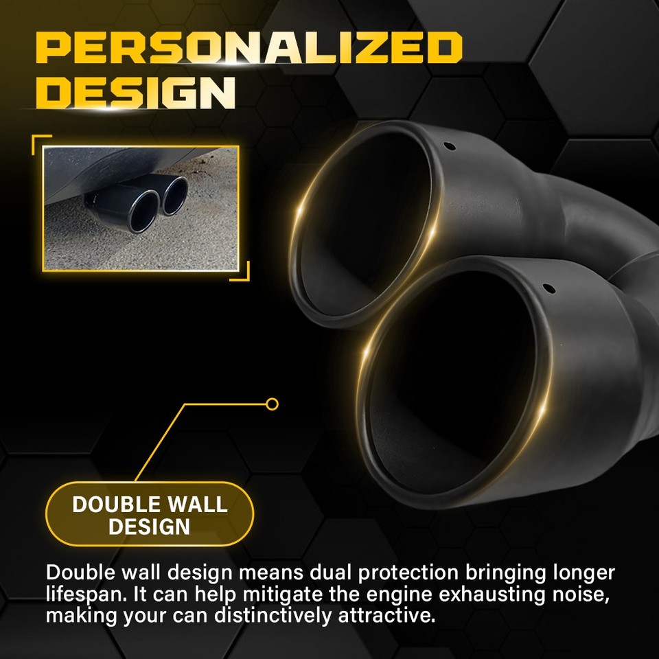 Dual Pipe Exhaust Tip 2.5'' Inlet Weld On Black Coated Muffler Tips ...