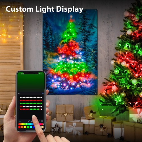 Christmas Tree Canvas Picture With LED Lights Wall Mount Indoor Outdoor ...