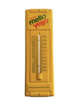 Vintage Mellow Yellow Soda Advertising Sign With Thermometer | eBay