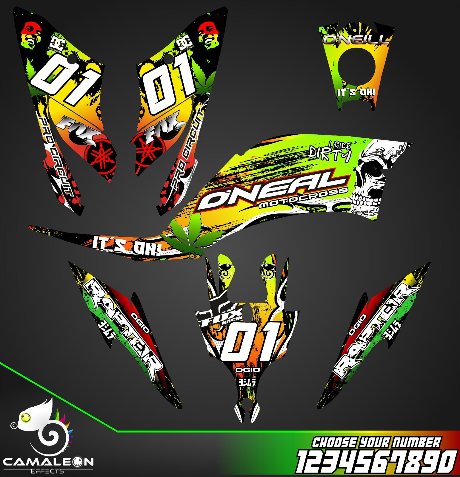 Yamaha Raptor 125 250 250R graphics kit decals stickers atv Allá Years ...