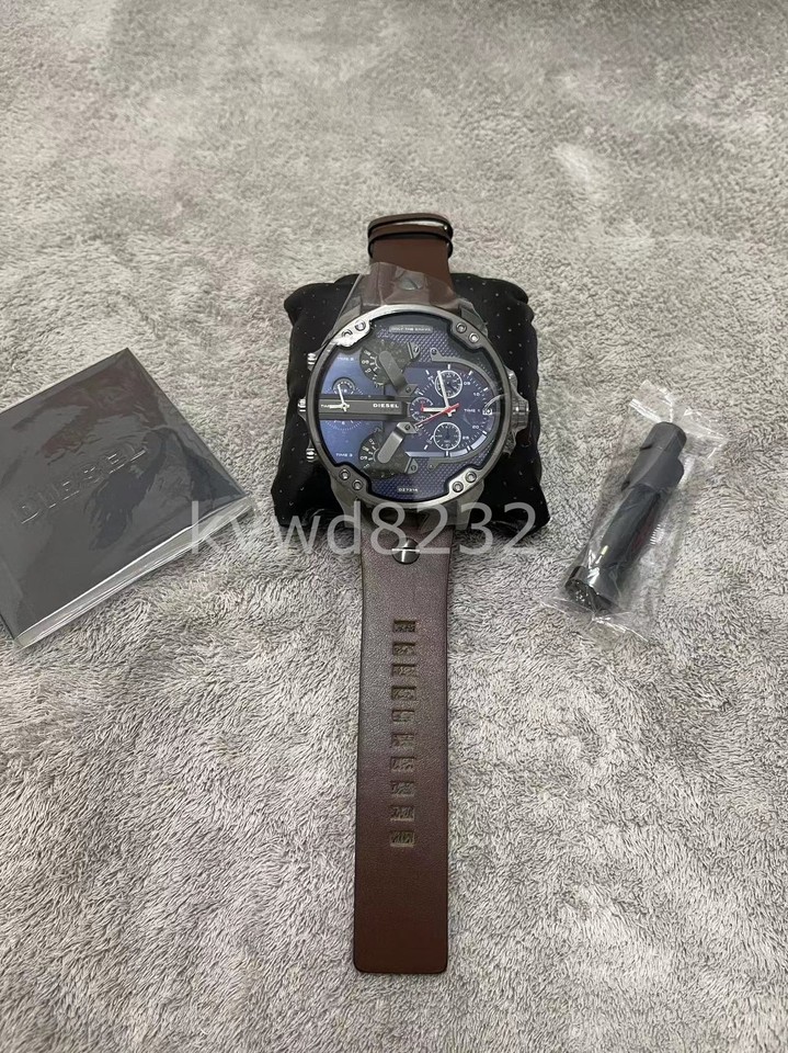 Diesel DZ7314 Mr.Daddy 2.0 Navy Blue Dual Time Dial Brown Leather Men's ...