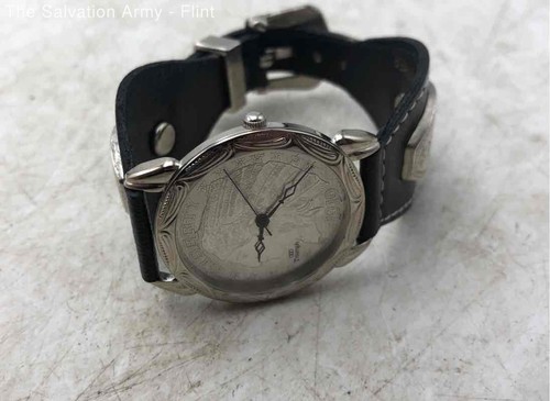 Triumph Silver Indian Head Coin Dial Black Genuine Leather Band ...