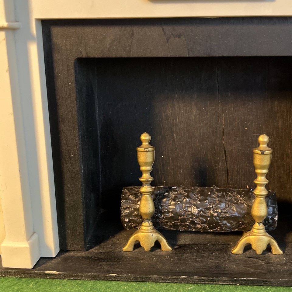 Stickered Byers Choice Christmas Fireplace Display Wood Log Andiron ...