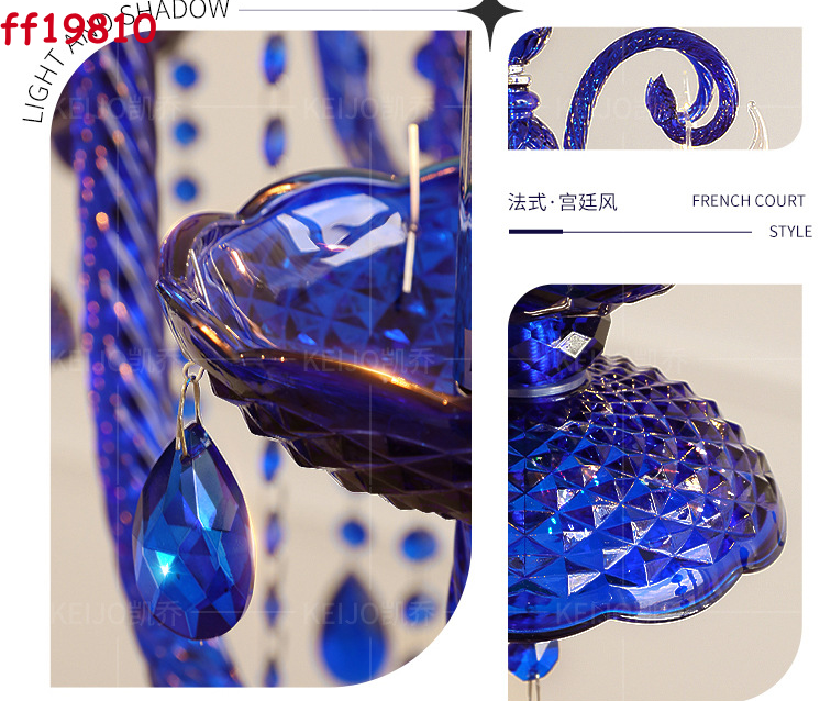 Luxury Royal Blue Crystal Pendant Lights Ceiling Candle Dish Lamp ...