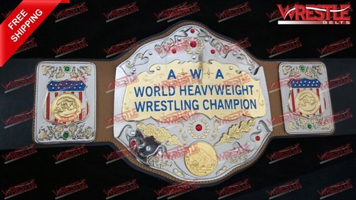 AWA INMATE Heavyweight Championship Belt 3 LAYER STACKED Plates leather ...