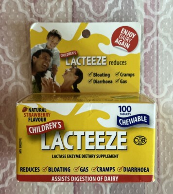 Lacteeze Childrens 100 Strawberry Chewable Tablets Exp 09/25 Assists ...