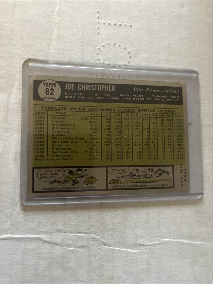 1961 Joe Christopher Pittsburgh Pirates Topps Baseball Card #82 | eBay