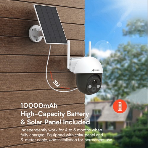 ANRAN Security Camera 3MP Wireless Battery Solar Panel PIR Night Vision ...