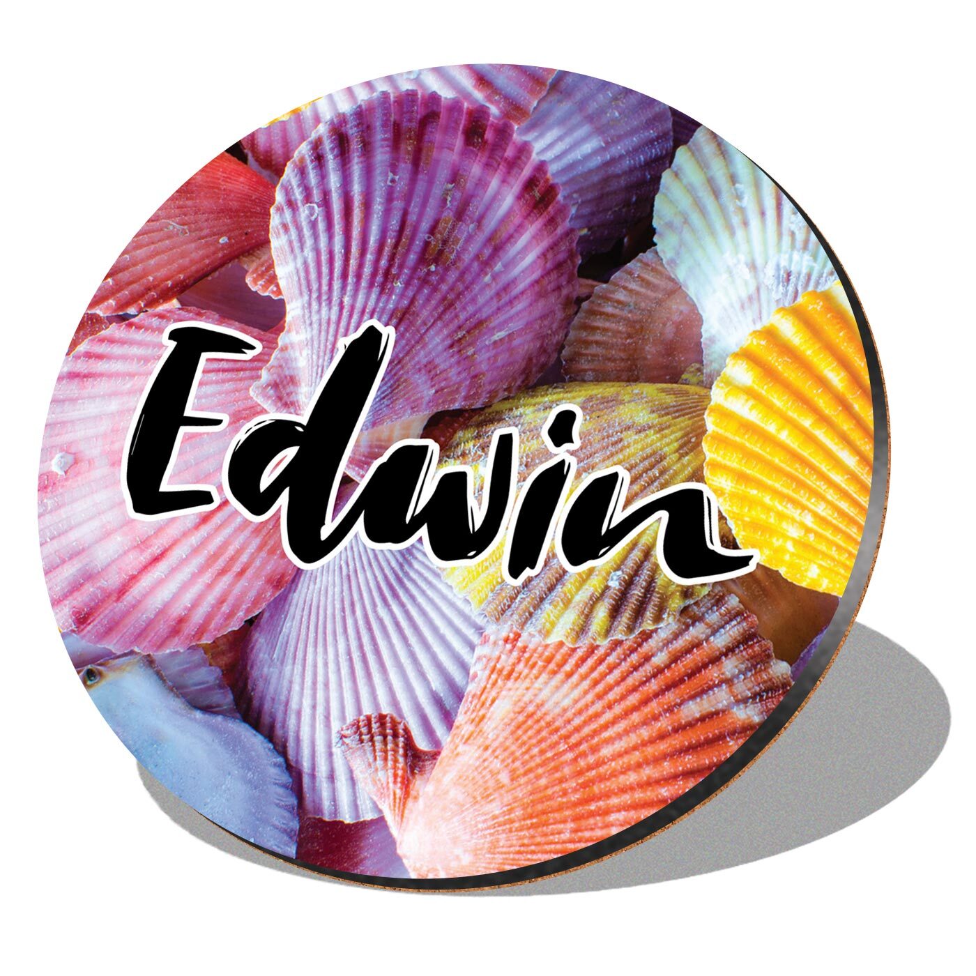 1 x Round Coaster - Name Edwin Sea Shells Lettering #264646 | eBay UK