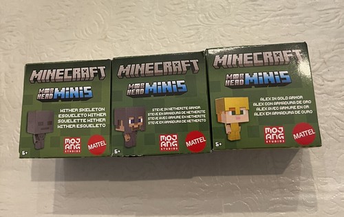 3 Mattel Minecraft Mob Head Mini Figures 1" NEW Wither Skeleton Alex ...