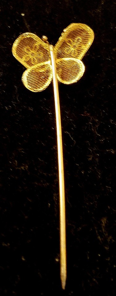 Vintage GOLD TONE STICK PIN Brooch Filigree Mesh BUTTERFLY w/ROSETTES ...