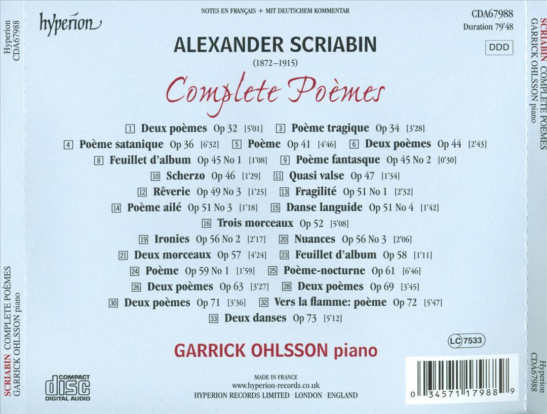 GARRICK OHLSSON SCRIABIN: COMPLETE POÈMES NEW CD 34571179889| eBay