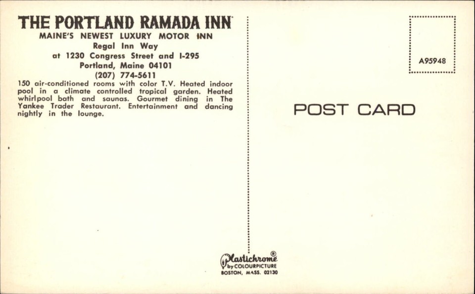 Ramada Inn Portland Maine aerial view pool ~ artist rendering ~ vintage ...