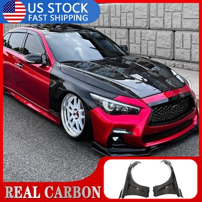 For Infiniti Q50 Q50S 2014-2020 REAL Carbon Fiber Exterior Side Fender ...