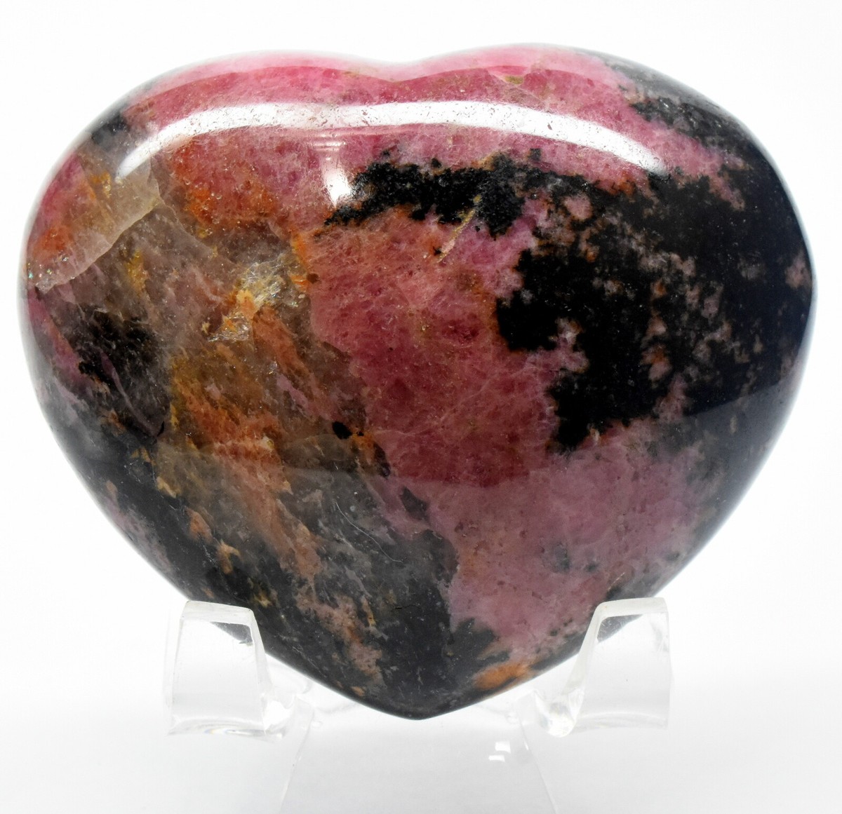 Rhodonite Stone 65mm Pink Yellow Rhodonite Heart Polished Natural