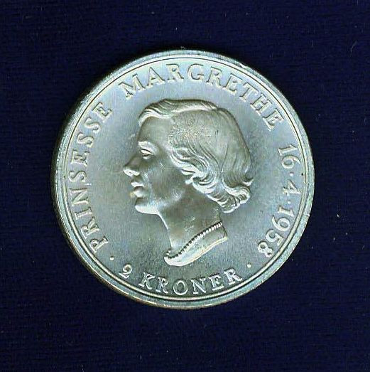 DENMARK FREDERIK IX 1958 2 KRONER SILVER COIN, BRILLIANT AND ...