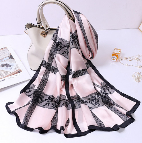 100% Silk Satin Scarf Women neckerchief Shawl Wrap plaid pink red black ...