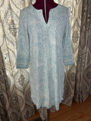Coolibar Womens Oceanside Tunic Dress M Light Blue Paisley UPF 50 3/4 ...