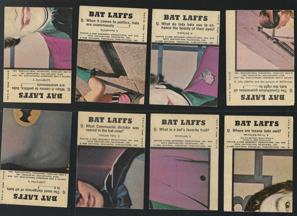 1966 TOPPS BATMAN BAT LAFF CARD LOT X 8 NO.S 46, 47,48,49,51,52,54,55 ...