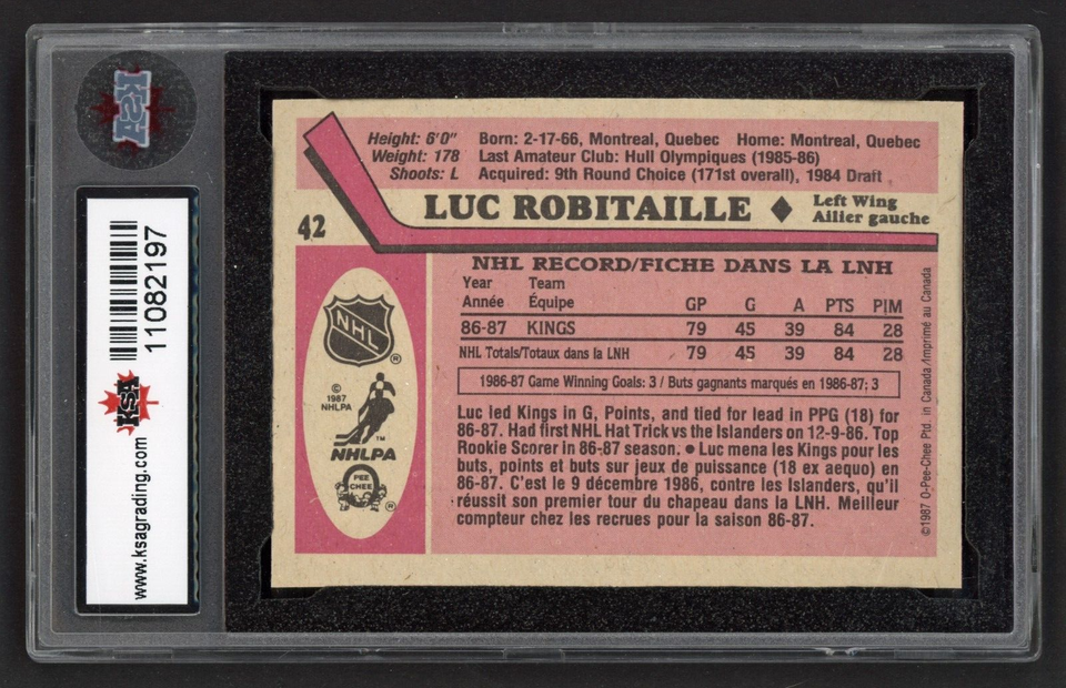 1987-88 OPC #42 LUC ROBITAILLE ROOKIE CARD KSA 10 GEM MINT | eBay