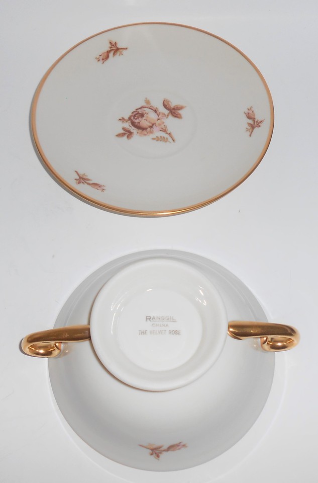 Ransgil Porcelain China Velvet Rose Gold Band Creamer Soup Cup & Saucer ...