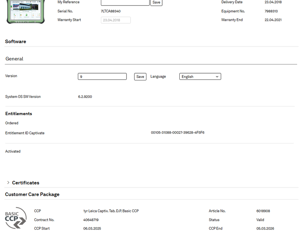 Leica CS35 tablet with Leica Captivate 9.1, GNSS devices ONLY, CCP end ...