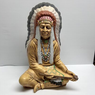 Vintage 1974 Universal Statuary Native American Chief w/ Peace Pipe | eBay