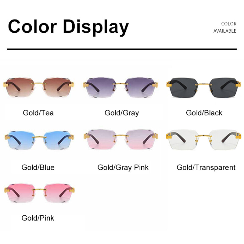 Rimless Rectangle Sunglasses Tinted Frameless Retro Classic Style ...