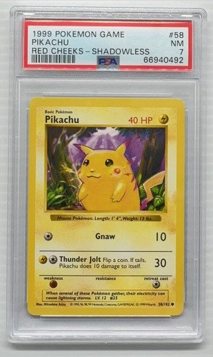 1999 Pokemon Pikachu Red Cheeks Shadowless #58 PSA 7 NEAR MINT | eBay