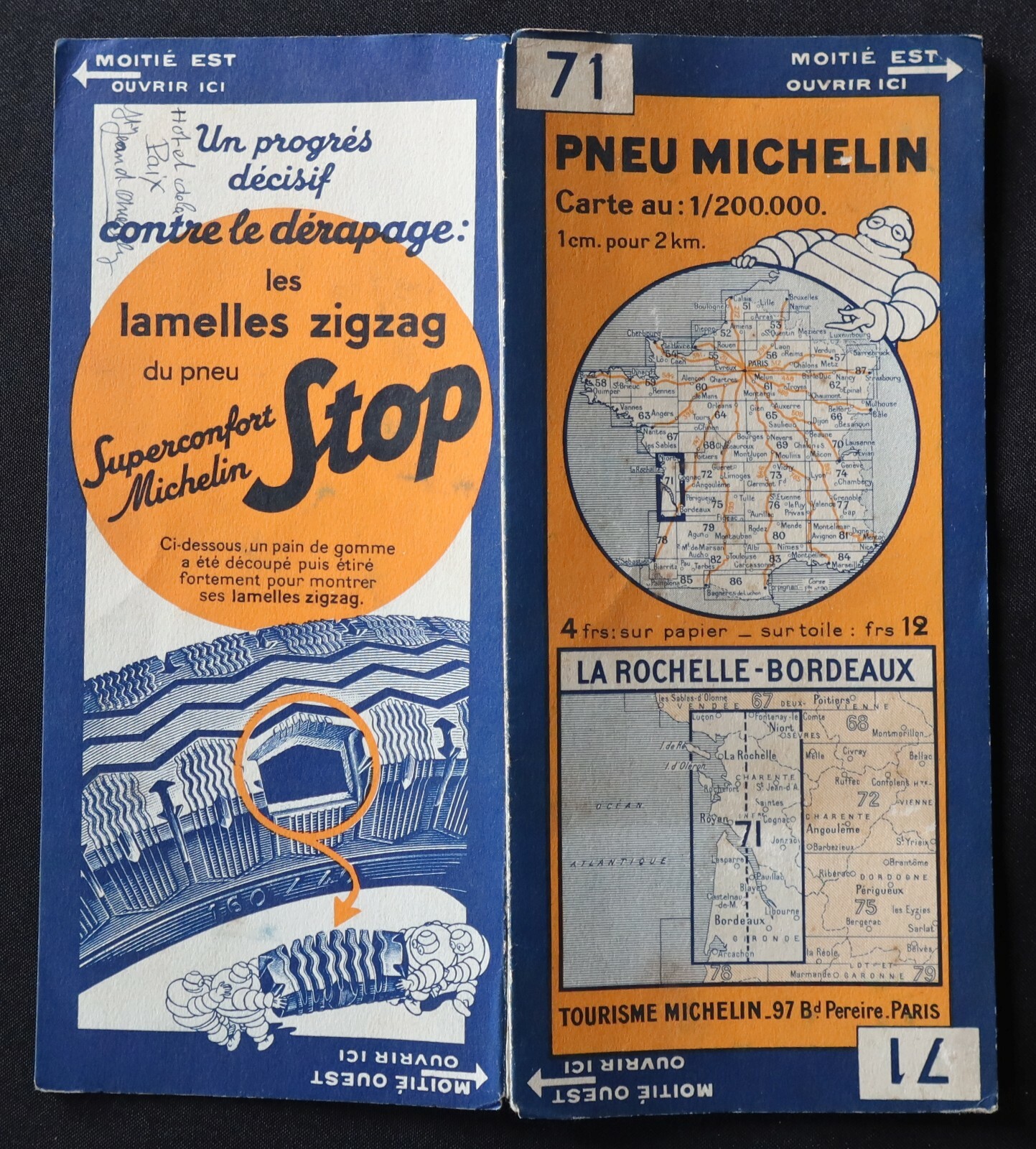 Carte 1934 MICHELIN 71 LA ROCHELLE BORDEAUX Guide Bibendum pneu tyre ...
