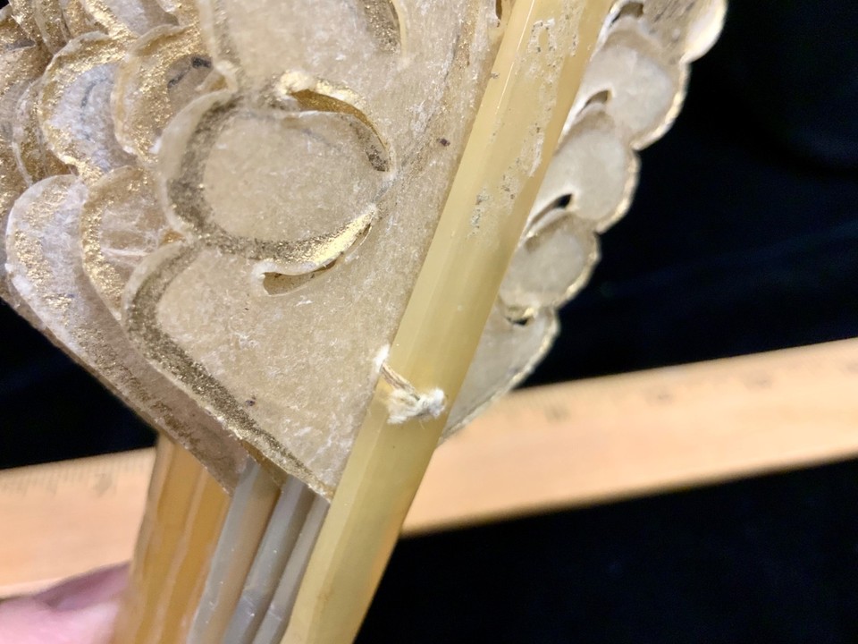 Antique Lady’s Fan Pierced Vellum Gold “Monture” Gilded Gold Dutch ...